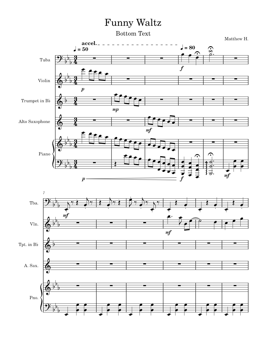 First Waltz Sheet music for Piano, Tuba, Saxophone alto, Violin & more ...