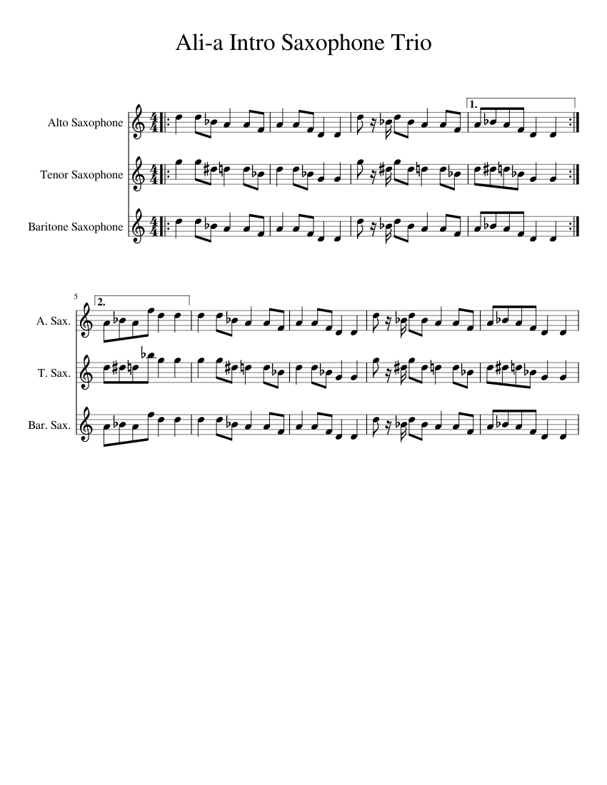 Ali a Intro Saxophone Trio Sheet music for Saxophone alto, Saxophone ...