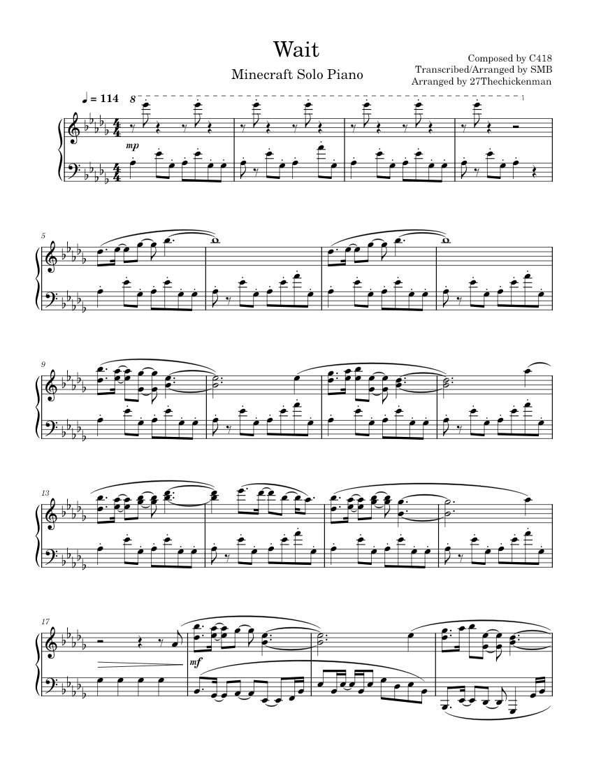 Wait – Minecraft Sheet Music for Piano (Solo) | MuseScore.com