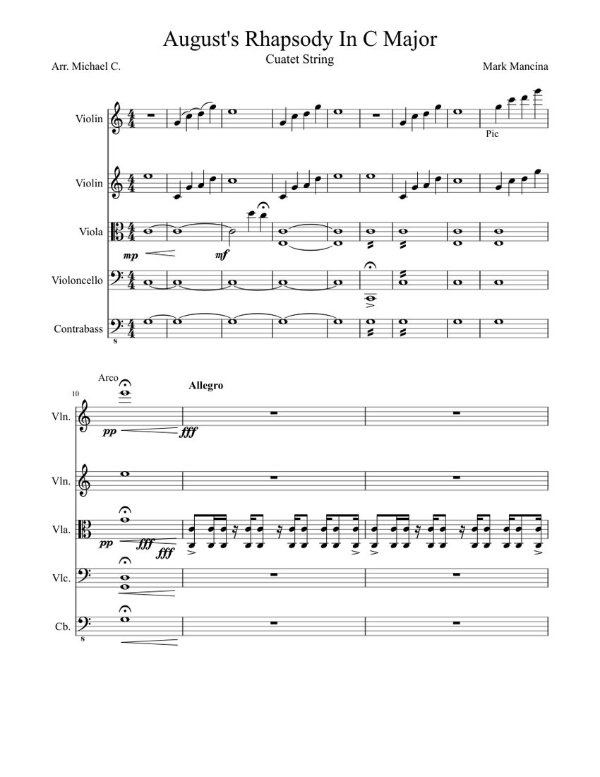 August s Rhapsody In C Major arr:Michael Coxaj Sheet music for Violin ...