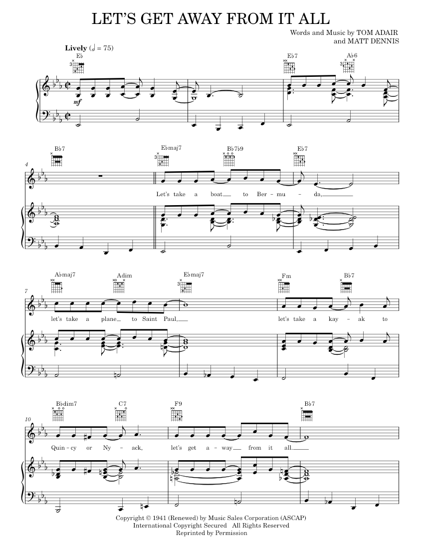 Let's Get Away From It All Sheet music for Piano, Vocals by Frank ...