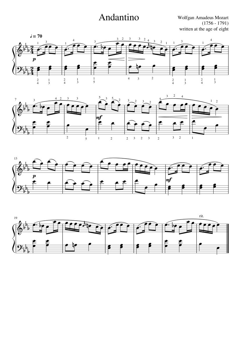 Andantino Mozart Sheet music for Piano (Solo) Easy | Musescore.com