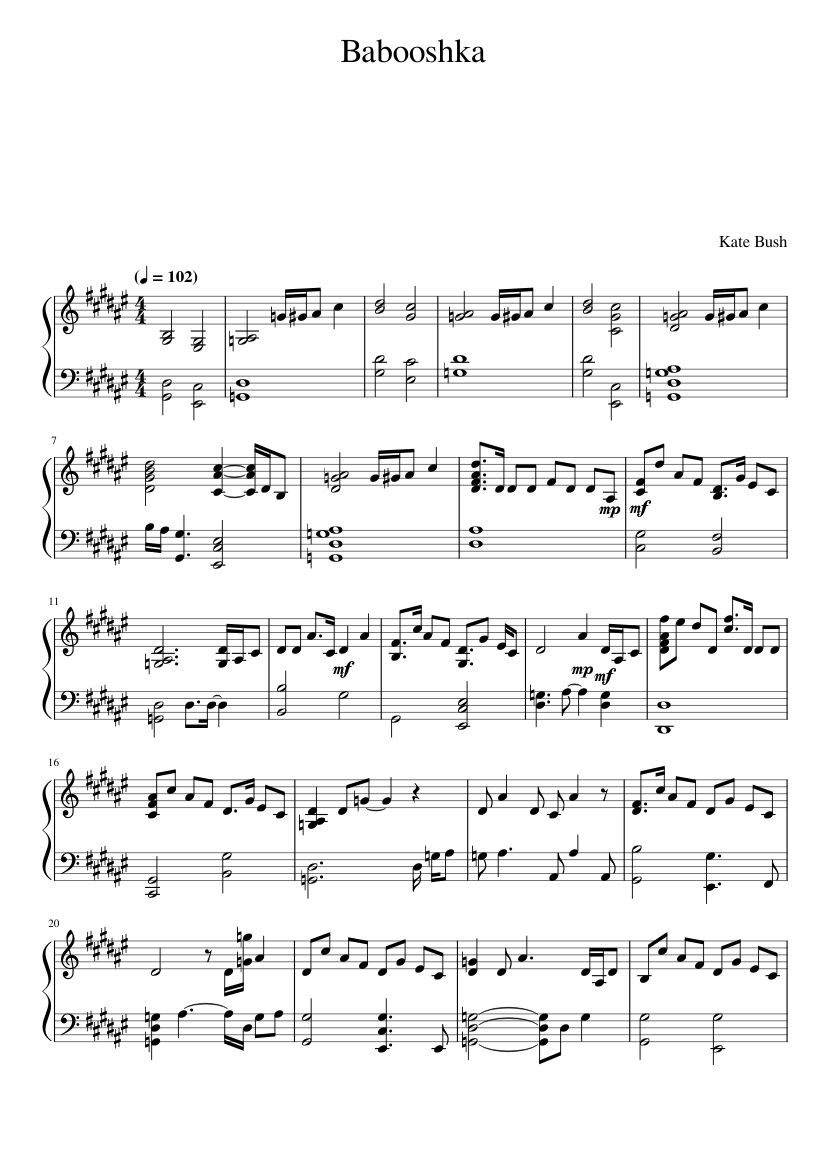 Babooshka – Kate Bush Sheet Music for Piano (Solo) | MuseScore.com