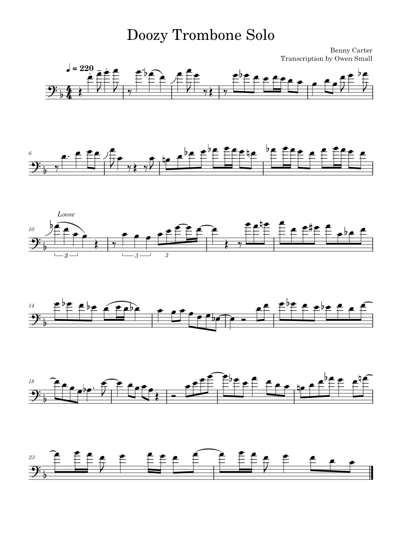 Doozy – Benny Carter Doozy Trombone Solo Sheet music for Trombone (Solo ...