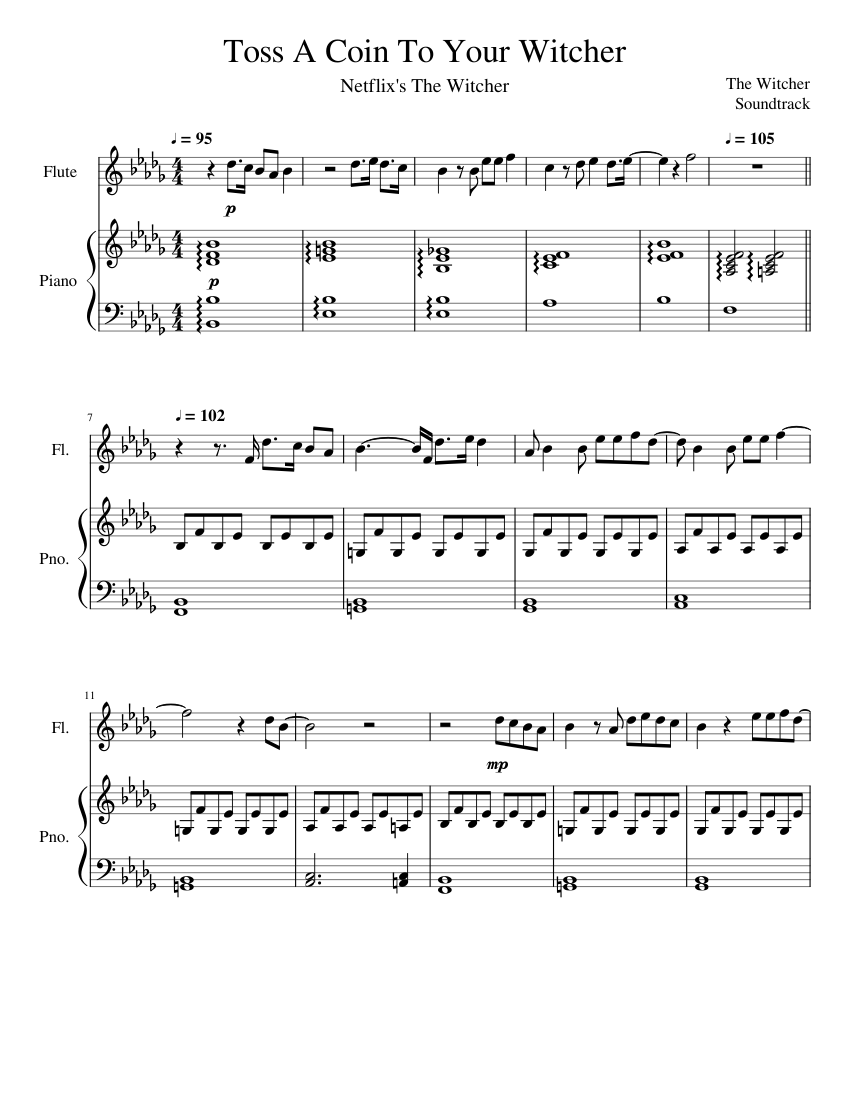 Toss A Coin To Your Witcher Sheet music for Piano, Flute (Solo ...