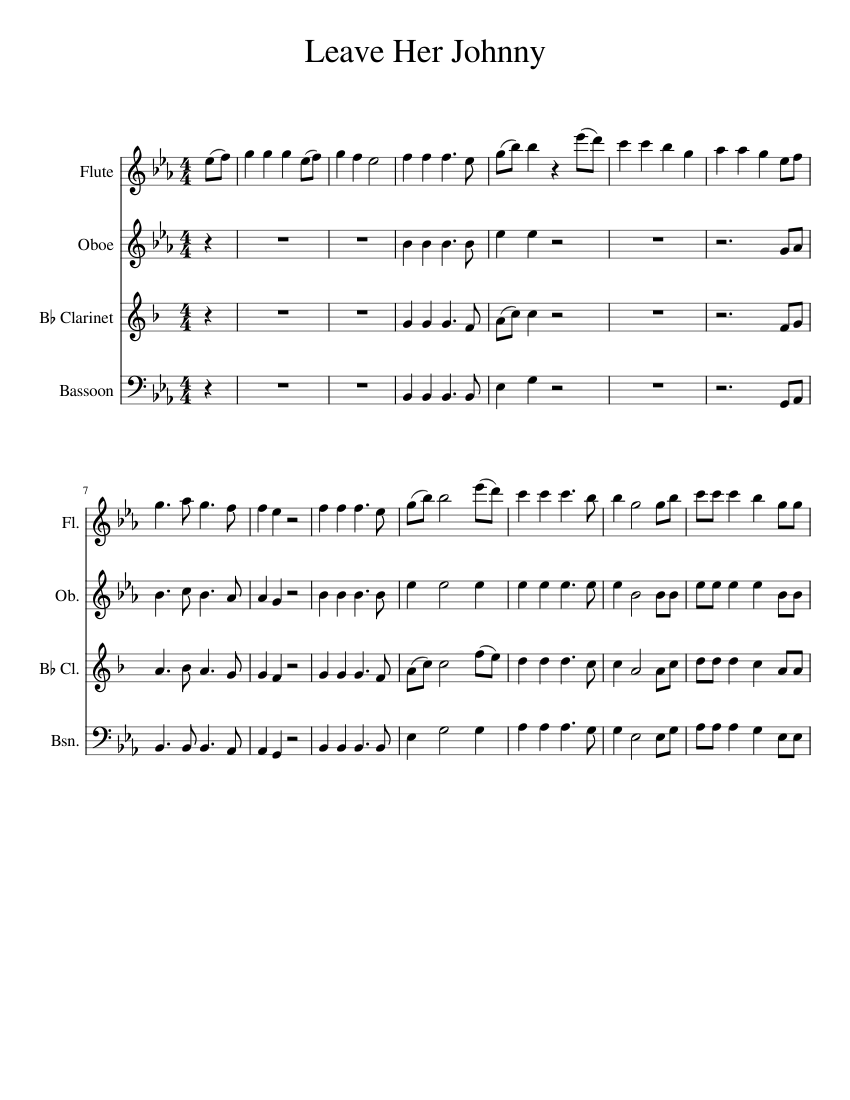 Leave Her Johnny Sheet music for Flute, Oboe, Clarinet in b-flat ...