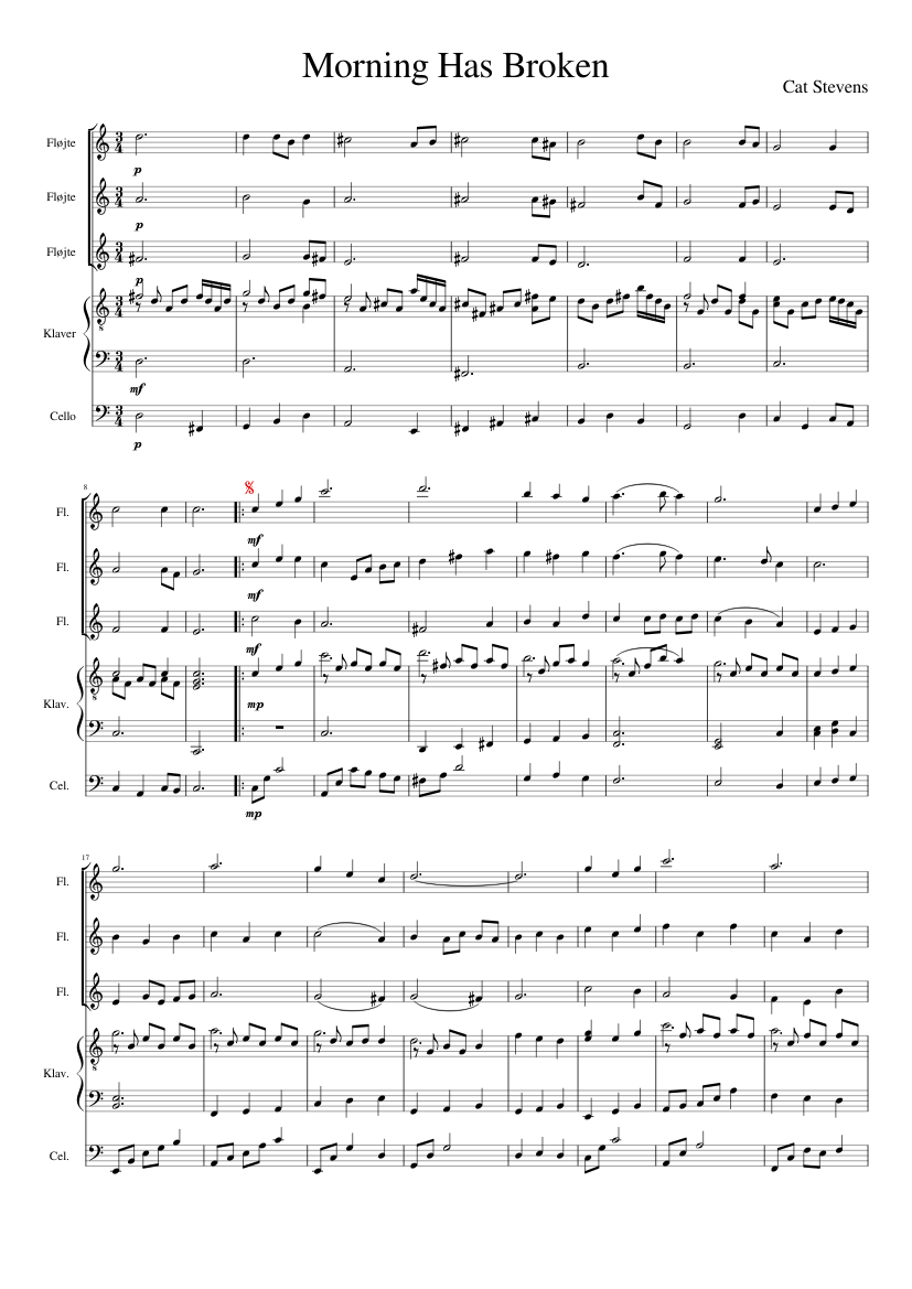 Morning Has Broken ( Bunessan ) Sheet Music with Chords for Piano ...