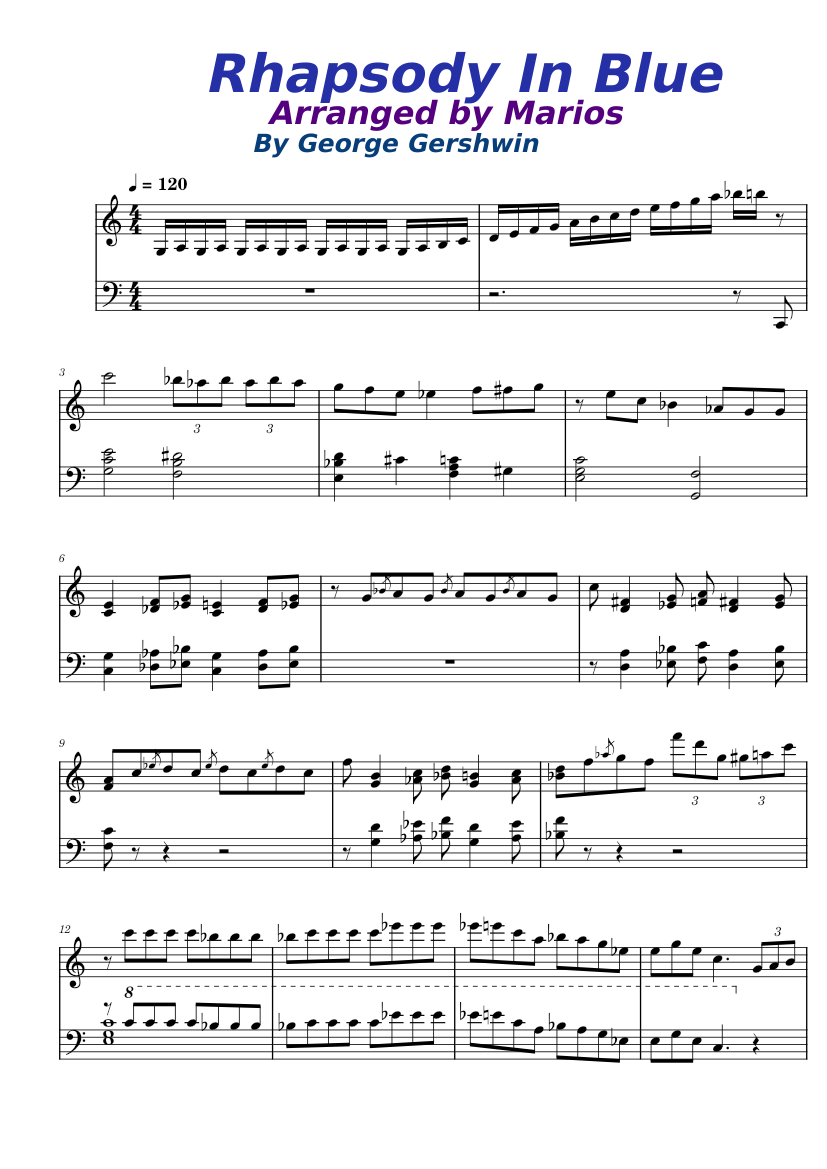 Rhapsody In Blue Sheet Music with Chords for Piano (Solo) Easy ...