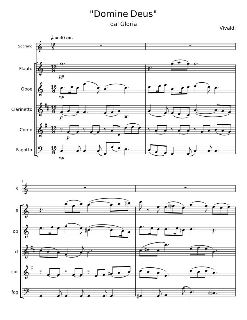 Domine Deus - Antonio Vivaldi Sheet music for Flute, Oboe, Bassoon ...