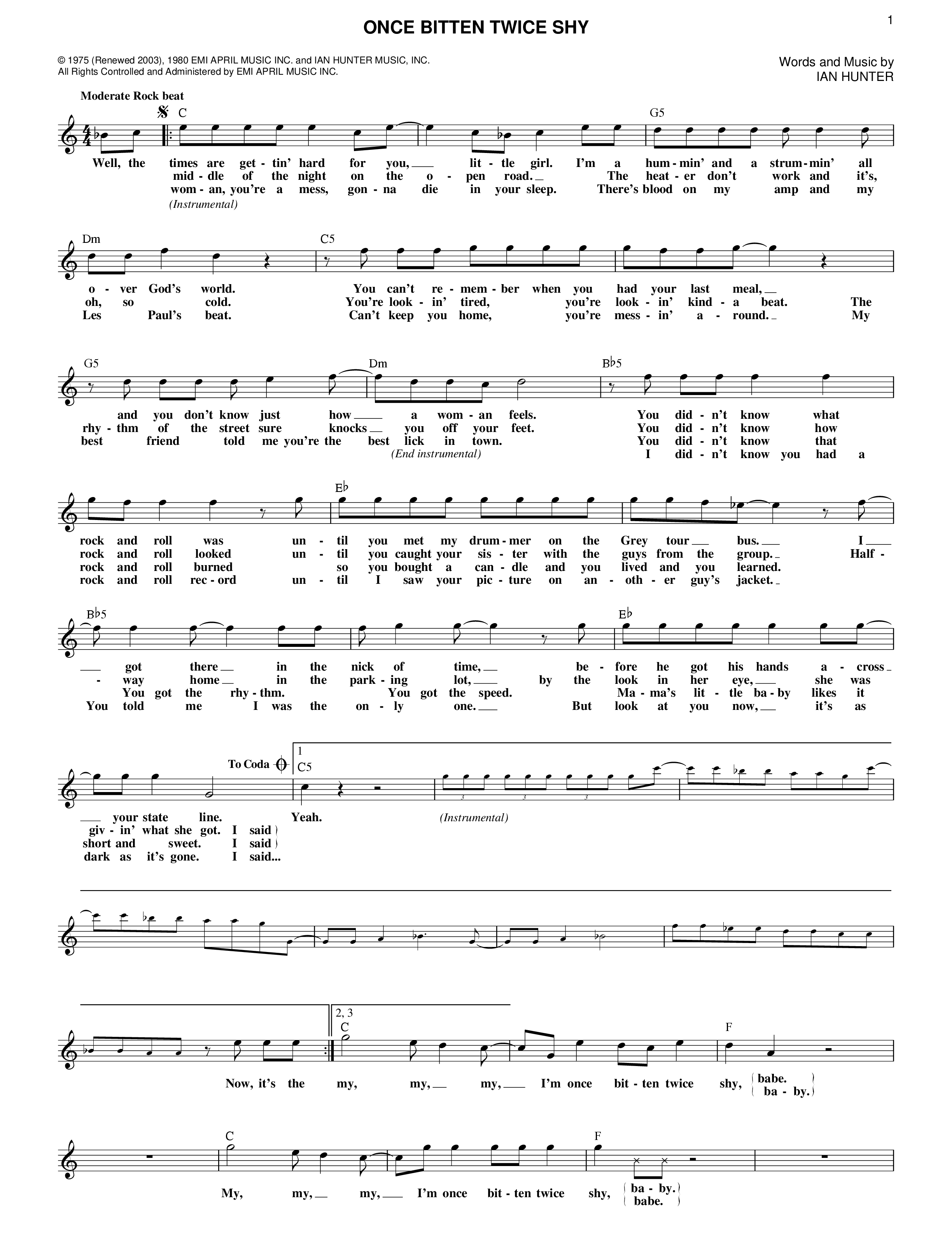 Play Official version of Once bitten twice shy sheet music by Great ...