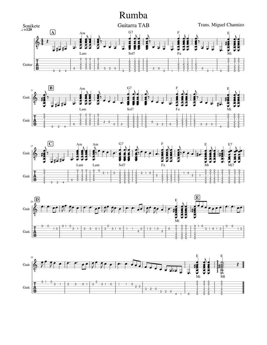 RUMBA GUITARRA TAB Sheet music for Guitar (Mixed Duet) | Musescore.com