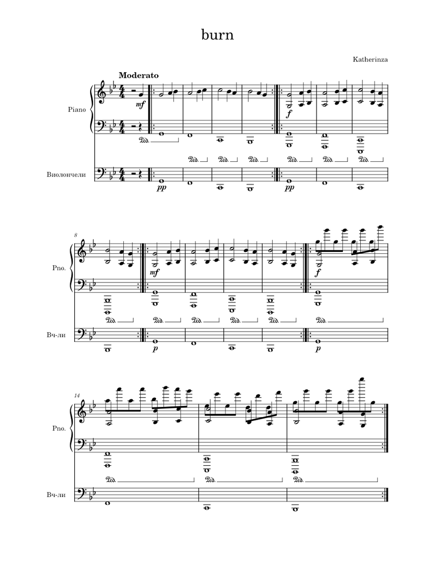 burn Sheet music for Piano, Strings group (Piano Four Hand) | Musescore.com