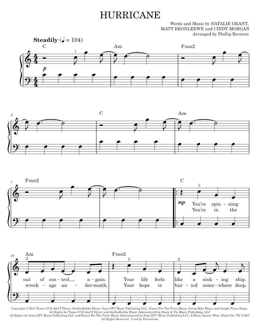 Play Official version of Hurricane sheet music by Matt Bronleewe ...