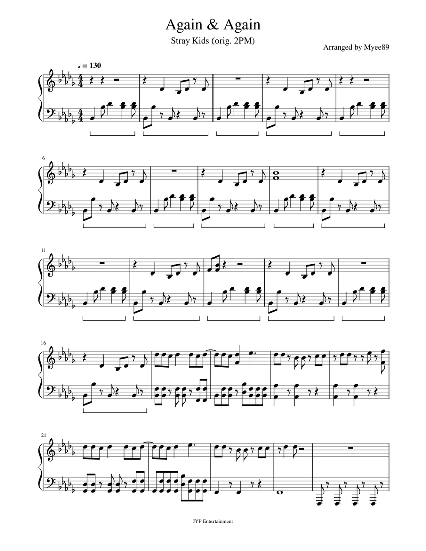 Stray Kids (스트레이 키즈) - Again & Again (Orig. 2PM) Sheet music for Piano ...