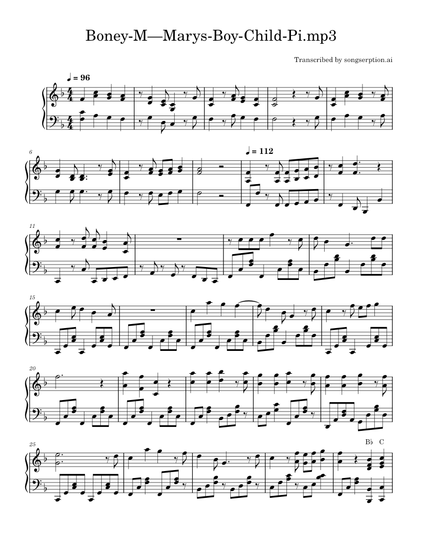 marys boy child Sheet Music with Chords for Piano (Solo) | MuseScore.com