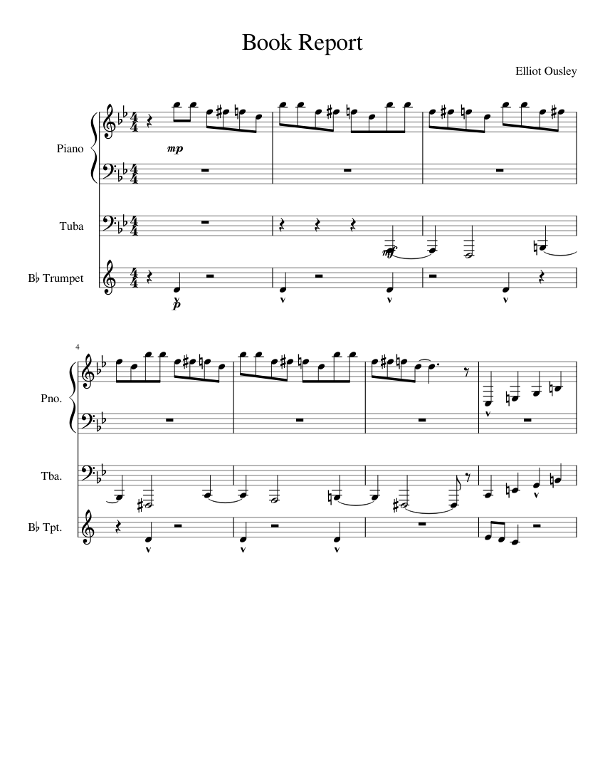 Book Report Sheet music for Piano, Tuba, Trumpet in b-flat (Mixed Trio ...
