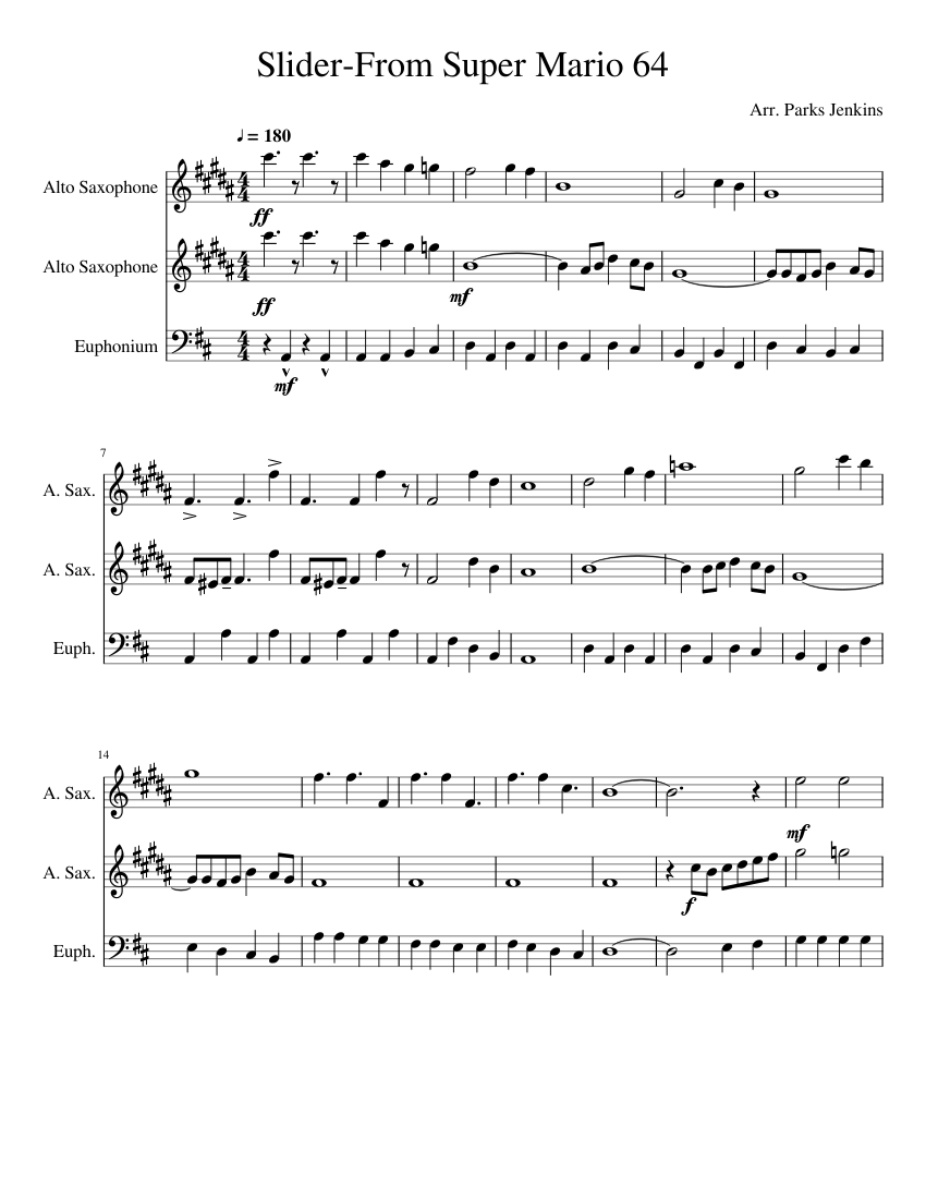 Slider-From Super Mario 64 (Remastered) Sheet Music for Euphonium ...