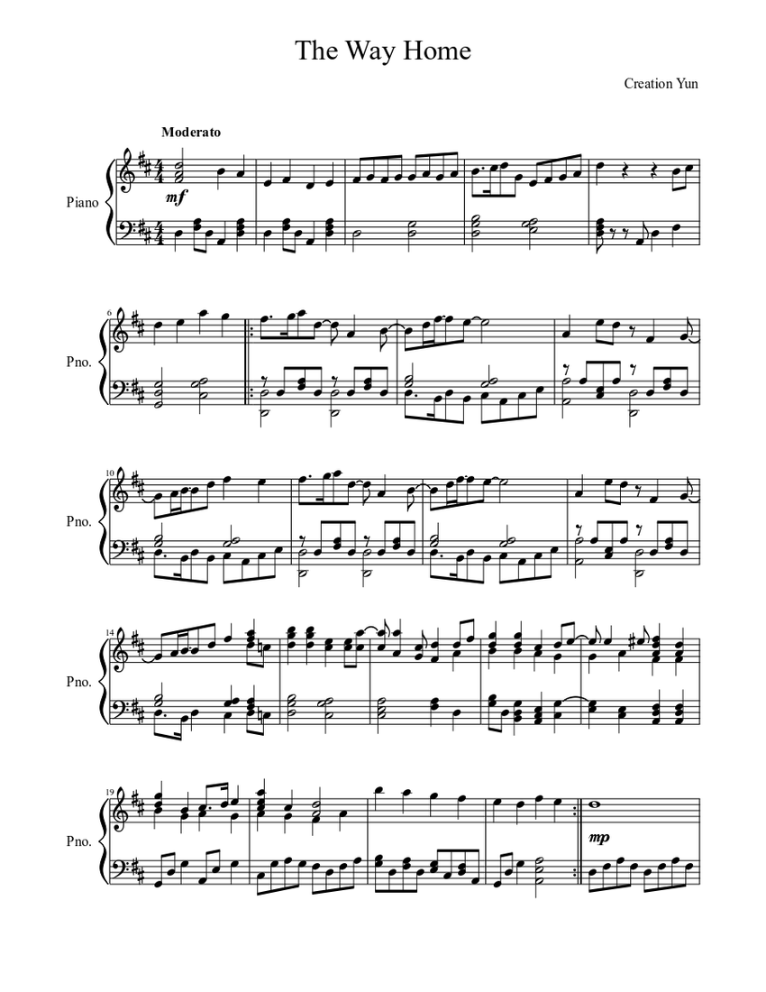 The Way Home Sheet music for Piano (Solo) | Musescore.com