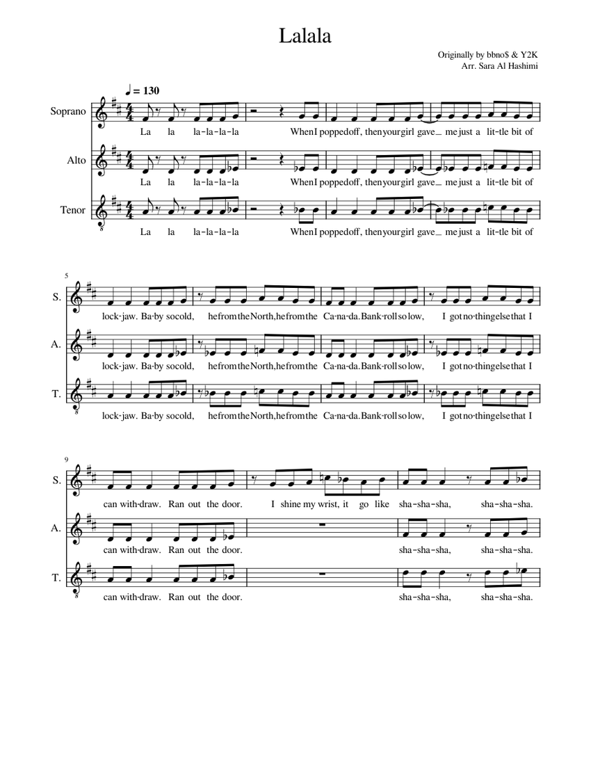 Lalala Sheet music for Soprano, Alto, Tenor (A Capella) | Musescore.com