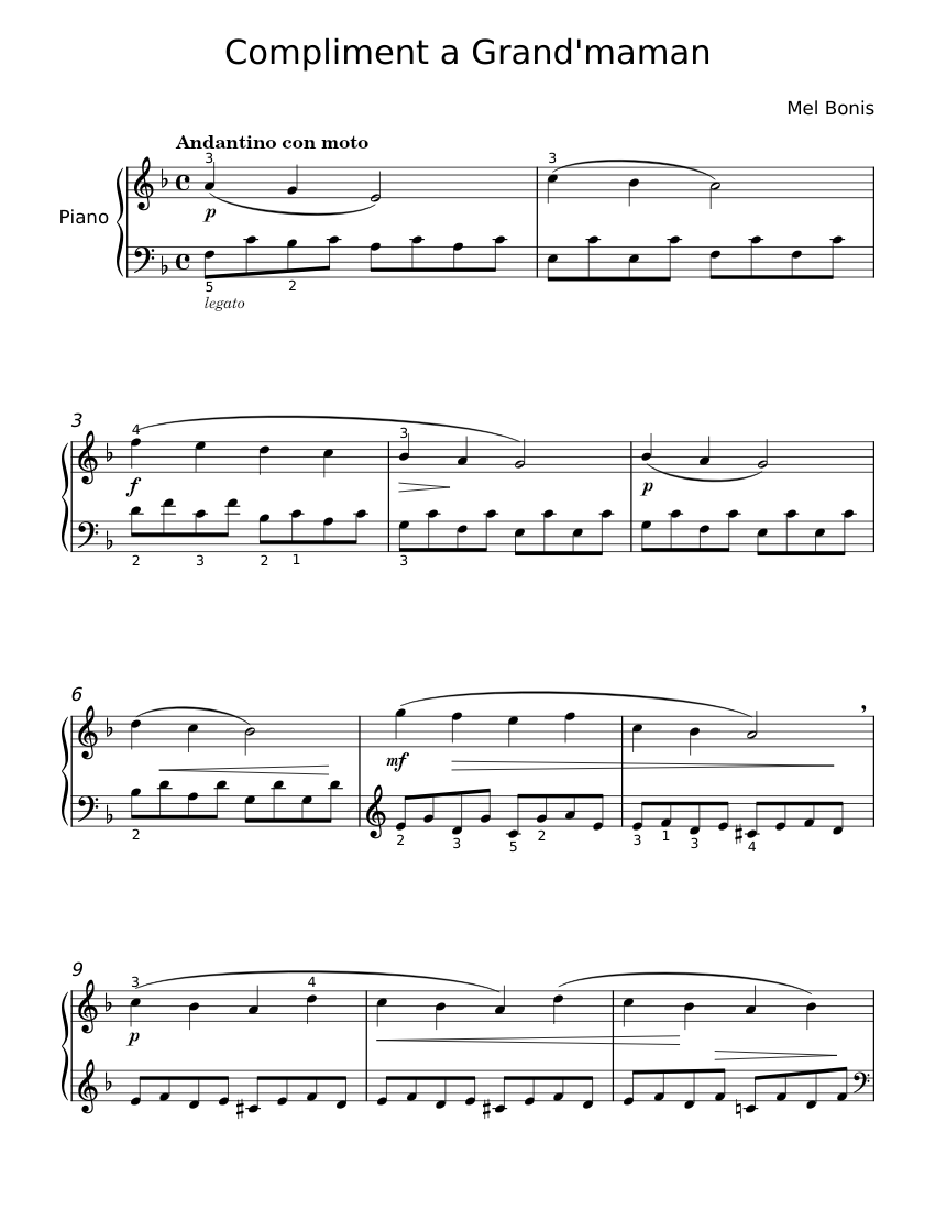 Compliment a Grand' maman - Mel Bonis Sheet Music for Piano (Piano Duo ...