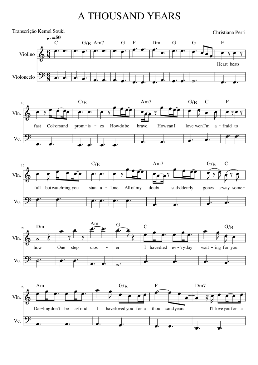 A THOUSAND YEARS Sheet music for Violin, Cello (String Duet ...