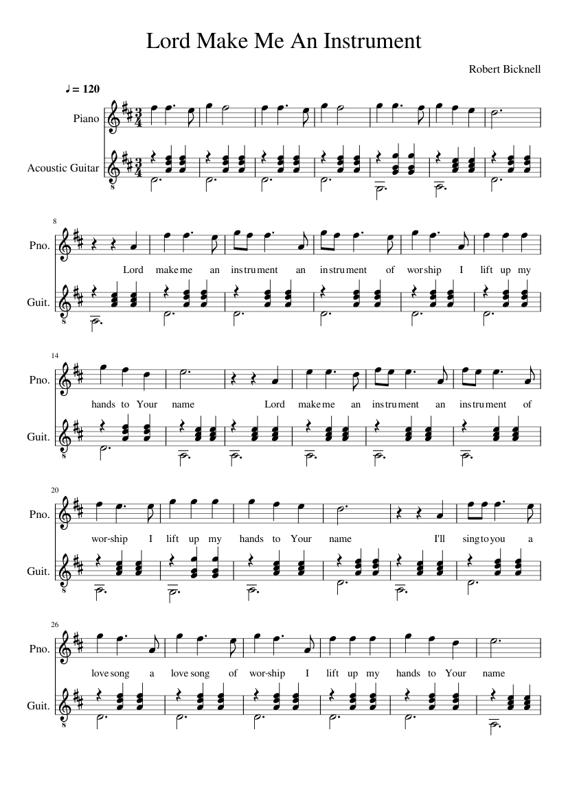 Lord Make Me An Instrument Sheet Music for Piano, Guitar (Mixed Duet ...