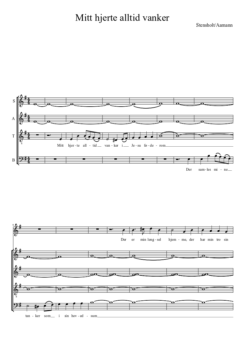 Mitt hjerte alltid vanker SATB Sheet music for Soprano, Alto, Tenor, Bass voice (Choral ...