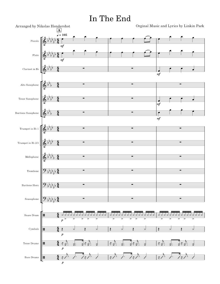 In The End Sheet Music for Trombone, Tuba, Flute, Oboe & more ...