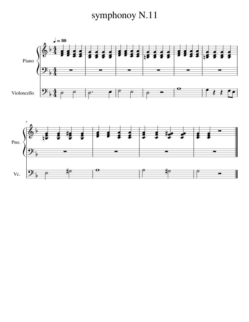 Symphony N.11 Sheet music for Piano, Cello (Solo) | Musescore.com