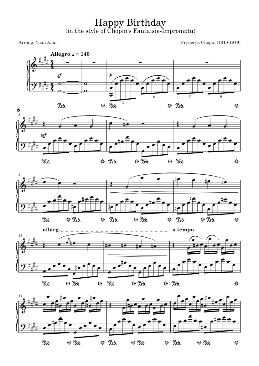 Happy Birthday (in the style of Chopin's Fantaisie-Impromptu) – Frédéric Chopin/Yuan Xian Sheet ...