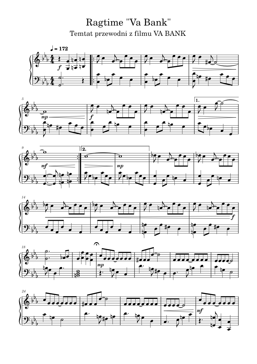 Va Bank Ragtime – Henryk Kuźniak Sheet music for Piano (Solo ...