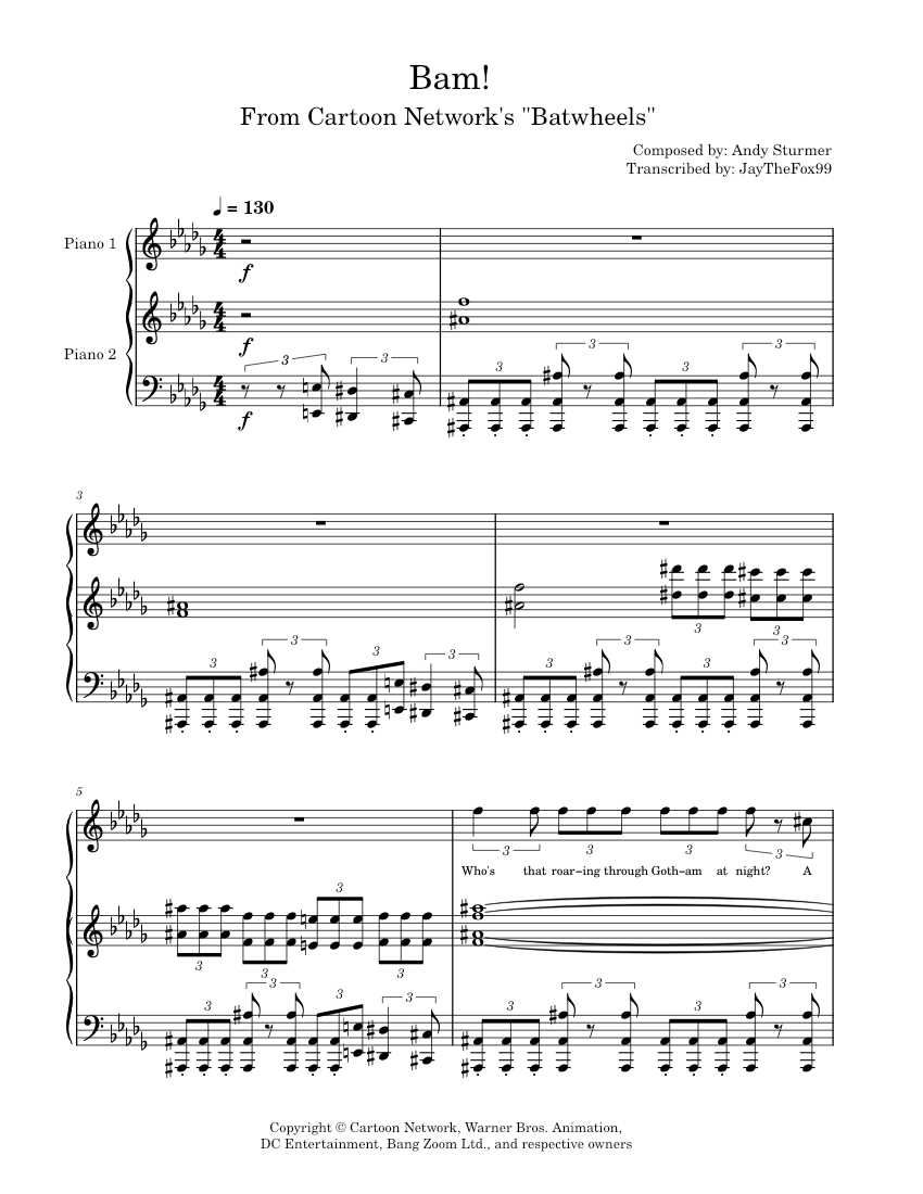 "Bam!" from Cartoon Network's "Batwheels" – Andy Sturmer Sheet music ...