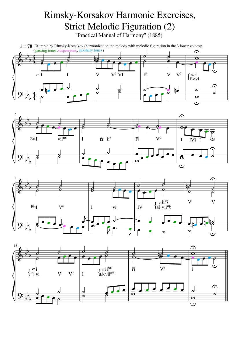 Rimsky-Korsakov Harmonic Exercises, Strict Melodic Figuration (2) Sheet ...