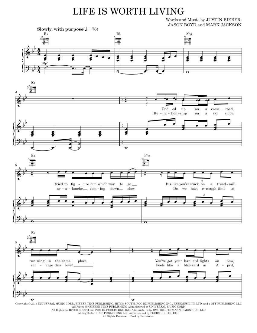 life is worth living Sheet music for Piano, Vocals: Music Notes