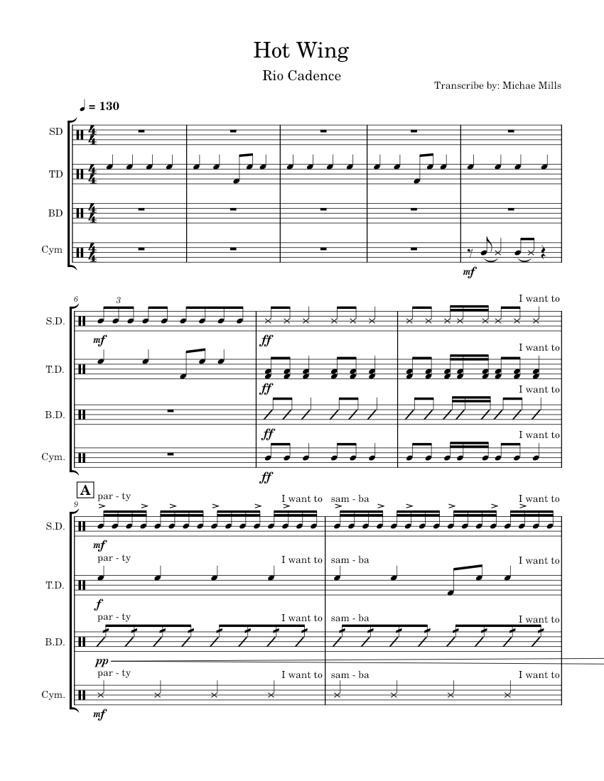Hot Wings (I Wanna Party) – Rio Movie, William Adams Rio Cadence Sheet ...