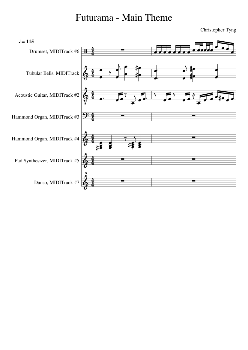 Futurama - Main Theme Sheet Music for Organ, Guitar, Drum group ...
