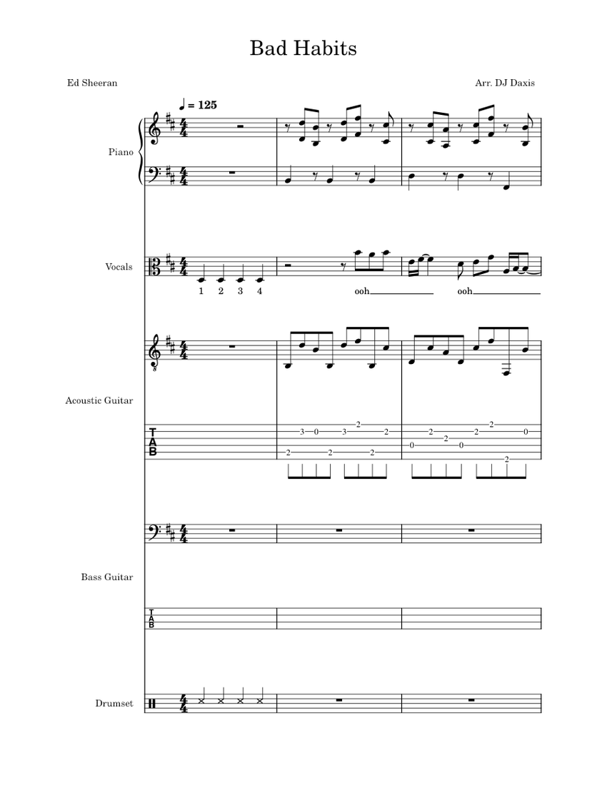 Bad Habits – Ed Sheeran Sheet music for Piano, Viola, Guitar, Bass ...