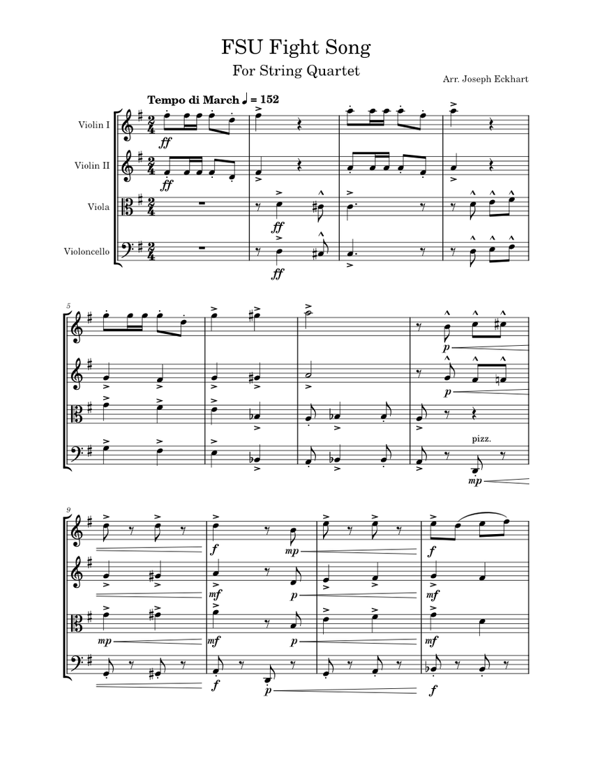 FSU Fight Song – Tommie Wright FSU Fight Song String Quartet Sheet ...