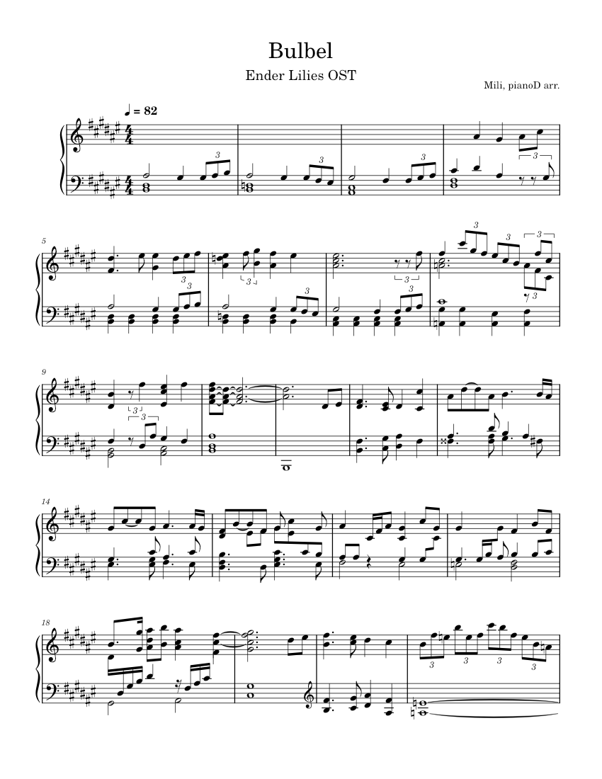 Bulbel - Mili, pianoD arr. Sheet Music for Piano (Solo) | MuseScore.com