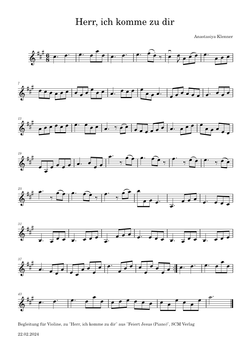 Herr, ich komme zu dir – Anastasiya Klenner Sheet music for Violin (Solo) | Musescore.com