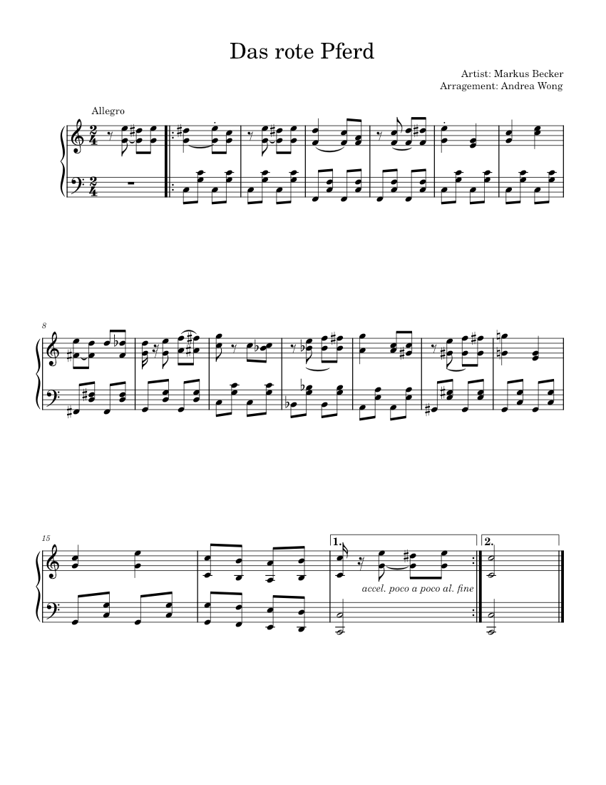 Das rote Pferd Sheet Music for Piano (Solo) Easy | MuseScore.com