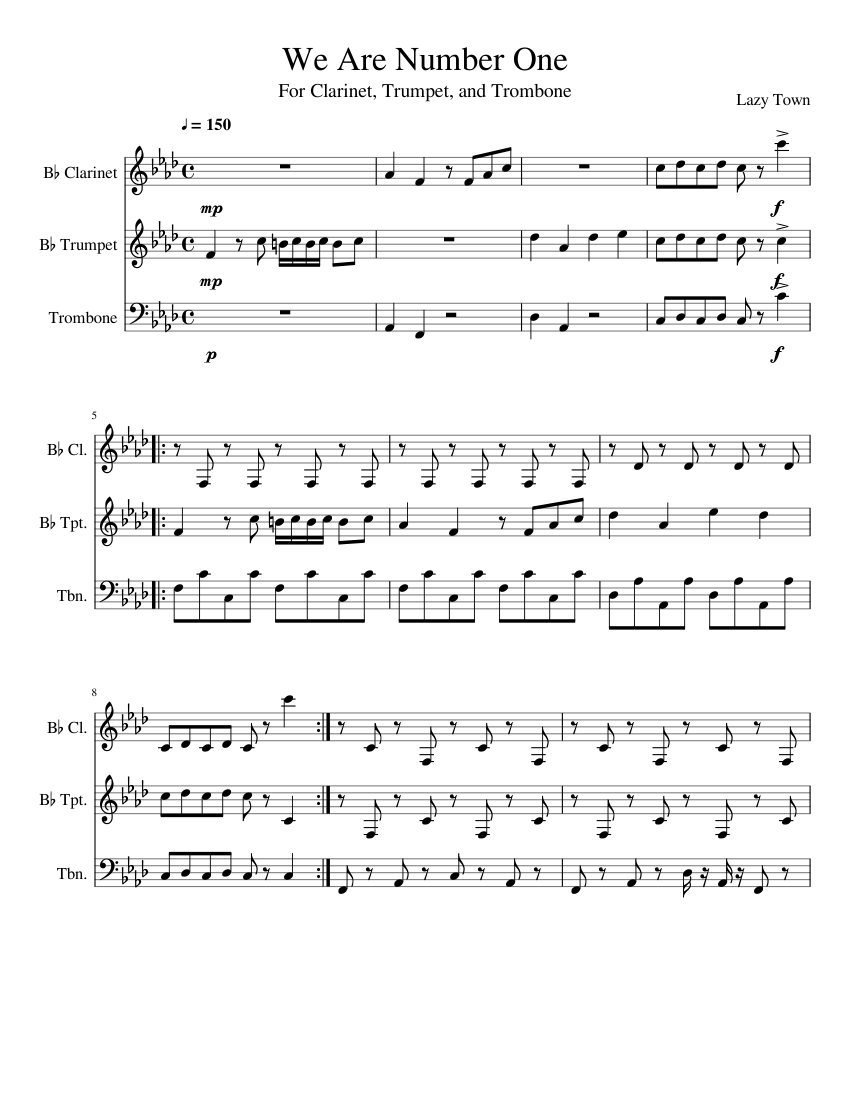 We Are Number One Sheet music for Trombone, Clarinet in b-flat, Trumpet ...