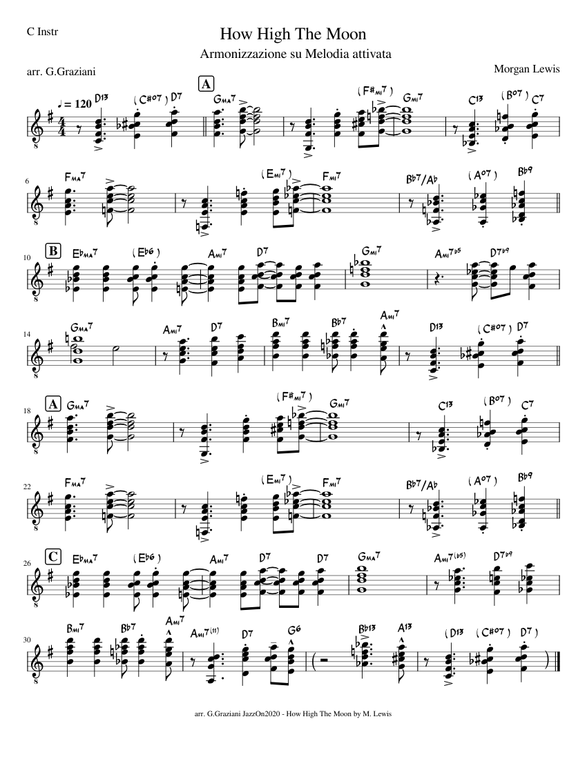 How_High_The_Moon (armoniz.) Sheet music for Guitar (Solo) | Musescore.com