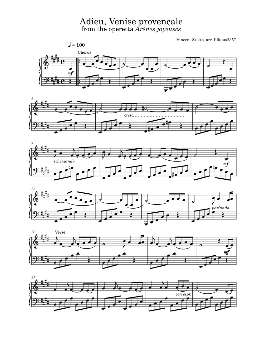 Adieu, Venise Provençale – Vincent Scotto (Arr. Pikpus2357) Sheet music ...