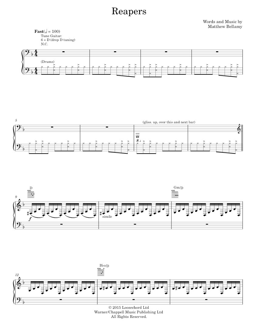Play Official version of Reapers sheet music by Muse for Piano, Vocals ...