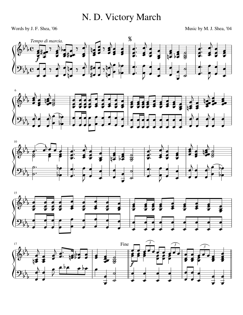 N. D. Victory March Sheet music for Piano (Solo) | Musescore.com