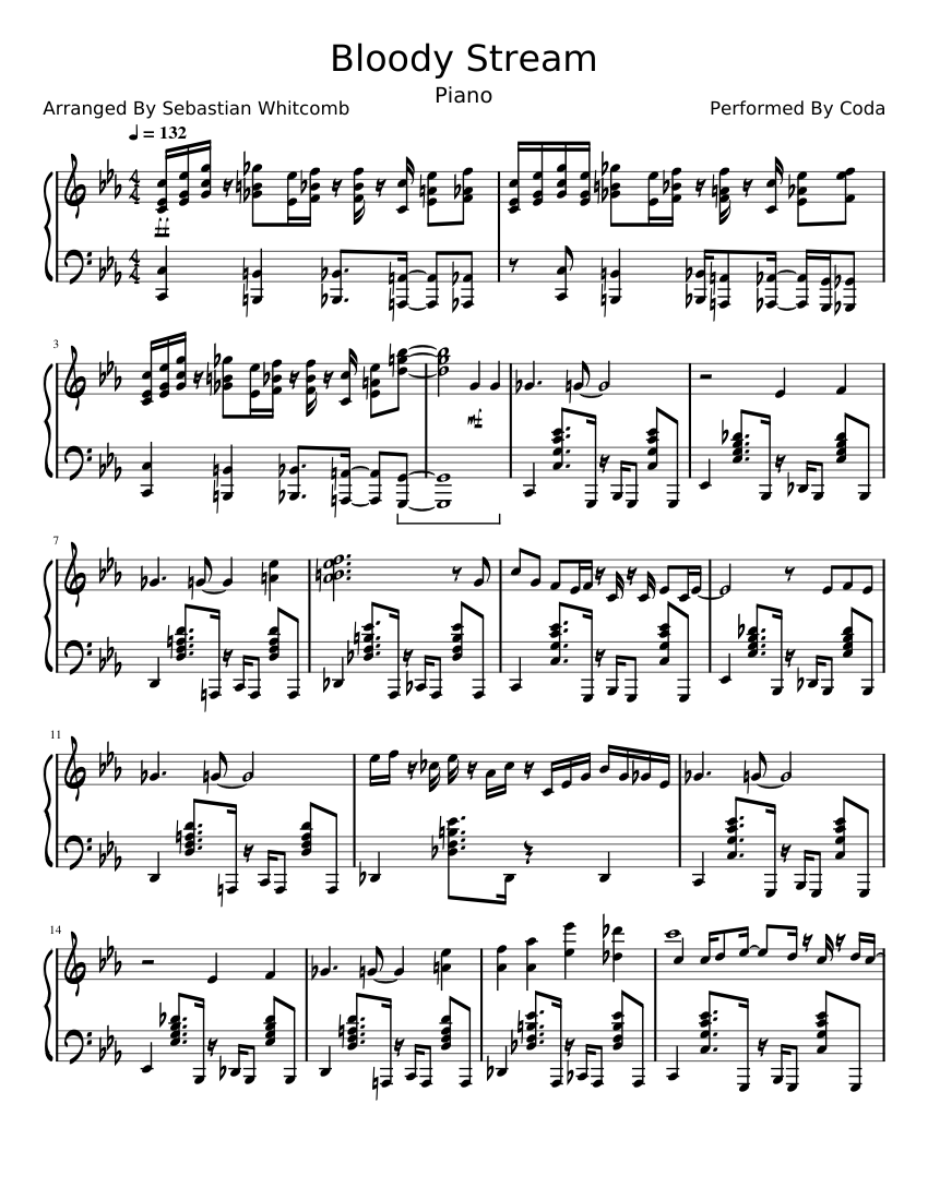 Jojo's Bizarre Adventure OP 2 - Bloody Stream Sheet Music for Piano ...