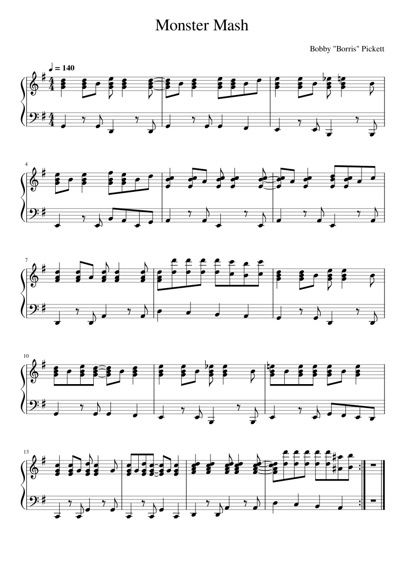 Monster mash – Bobby "Boris" Pickett and The Crypt-Kickers Sheet Music ...