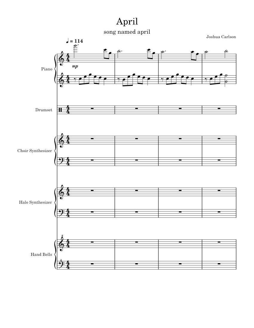 April Sheet music for Piano, Drum group, Synthesizer, Percussion bells ...
