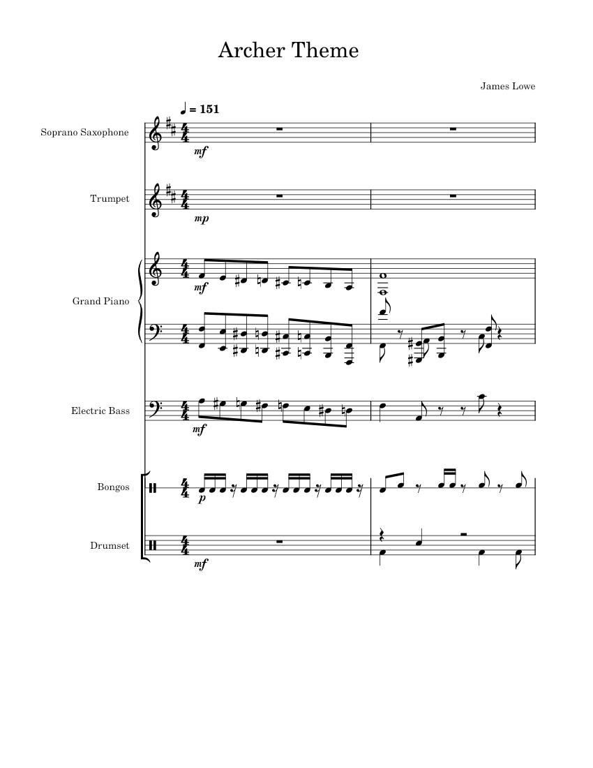 FX Archer Theme Sheet music for Piano, Bass guitar, Drum group ...